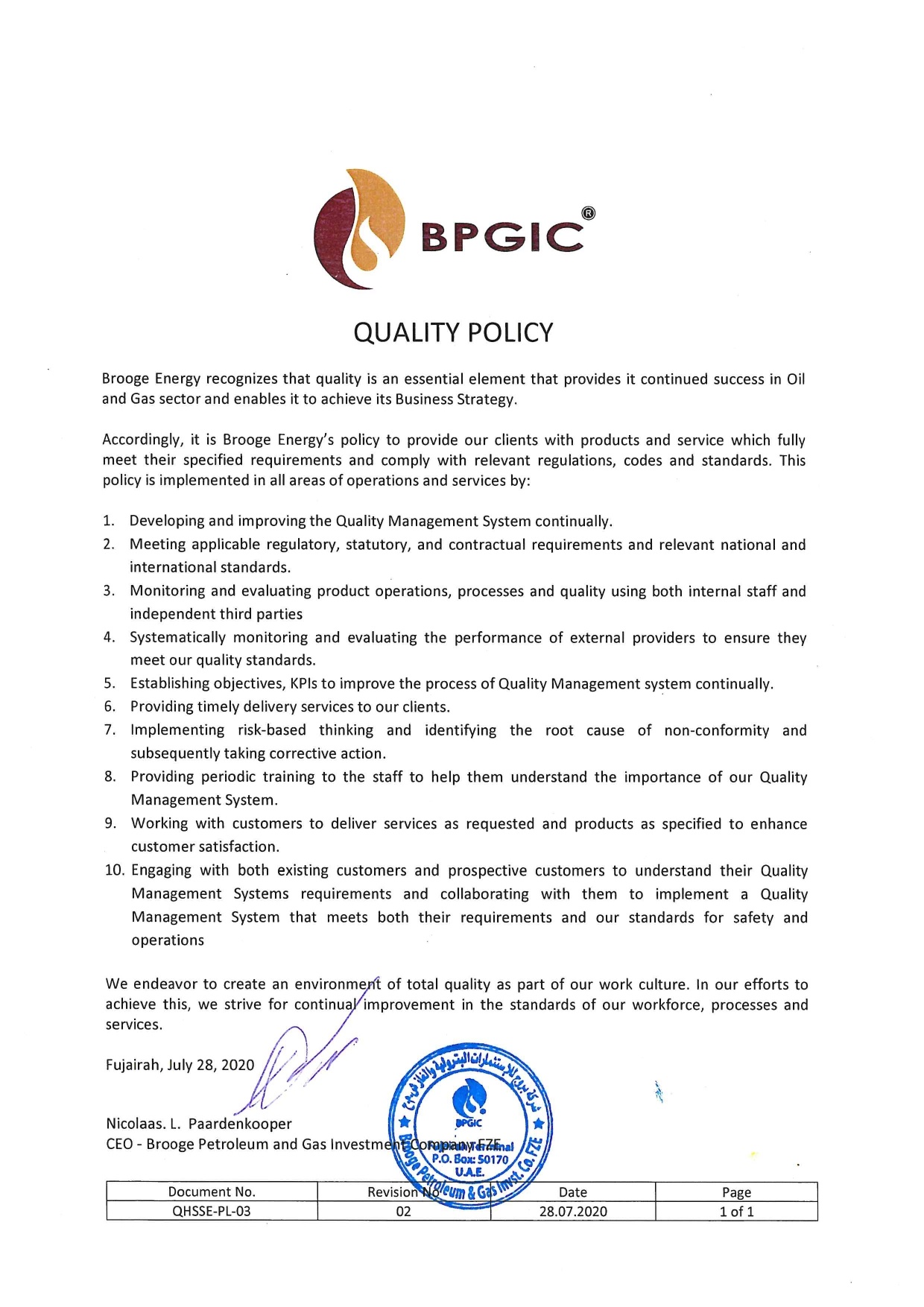Quality Policy – BPGIC Phase 3